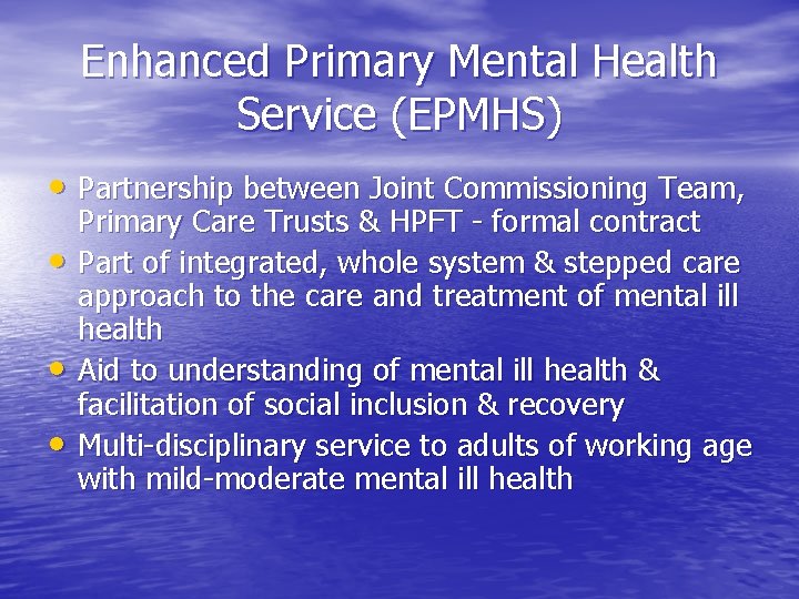 Enhanced Primary Mental Health Service Service Redesign Health