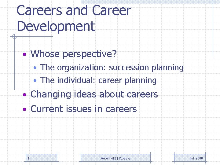 Careers and Career Development Whose perspective The organization