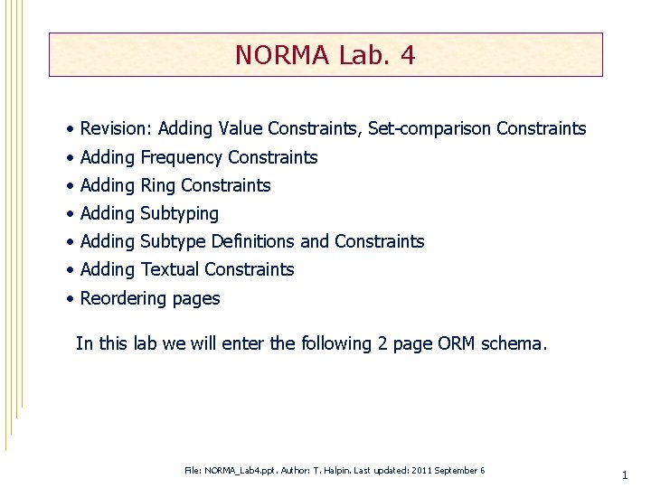 NORMA Lab 4 Revision Adding Value Constraints Setcomparison