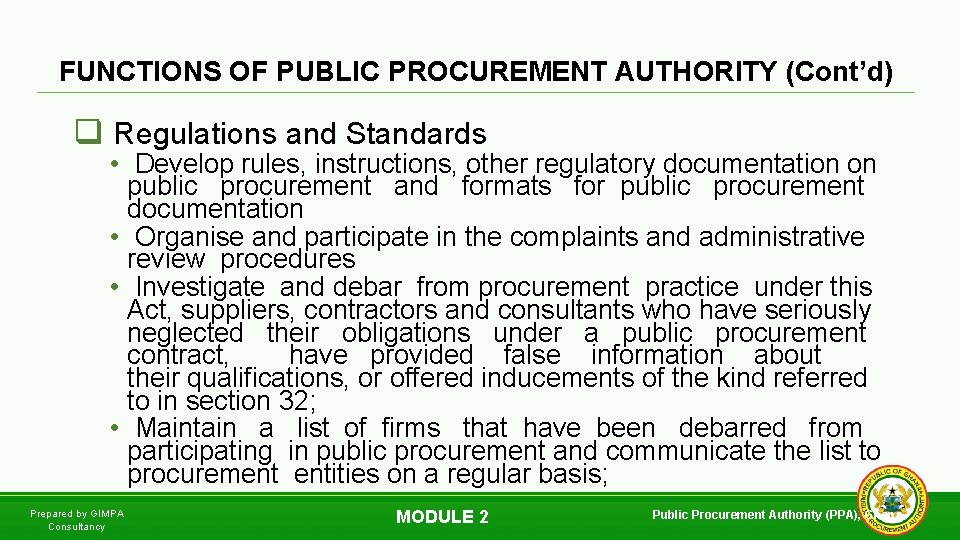 MODULE 2 PROCUREMENT ROLES AND RESPONSIBILITIES Prepared by