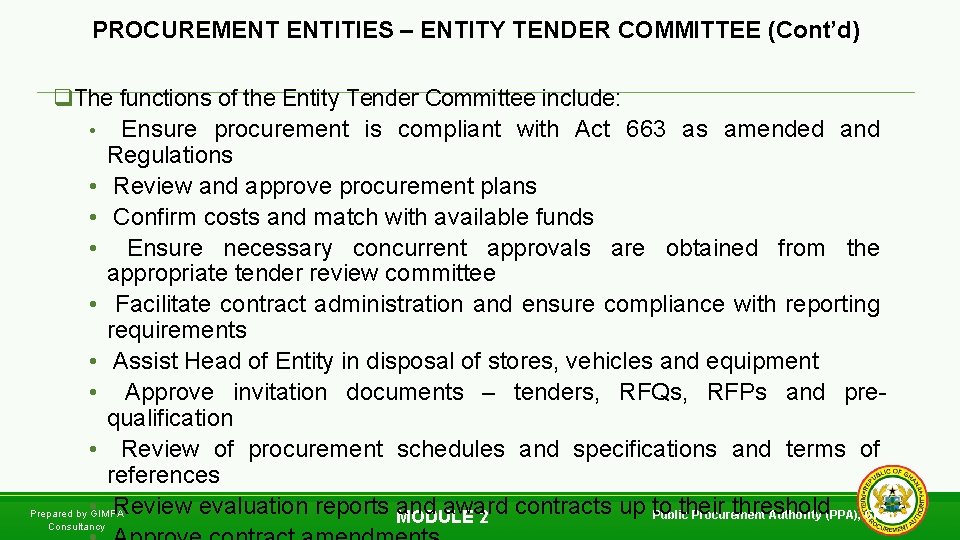 MODULE 2 PROCUREMENT ROLES AND RESPONSIBILITIES Prepared by