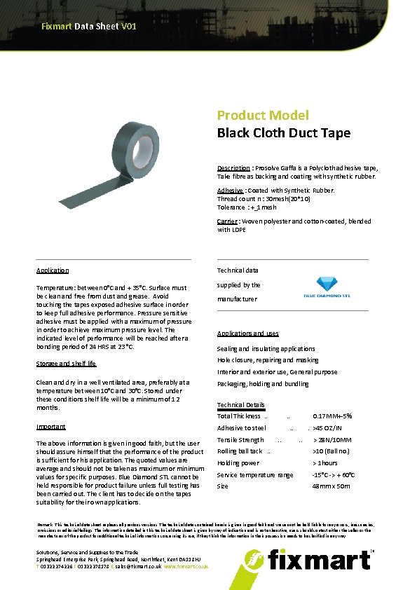 Fixmart Data Sheet V 01 Product Model Black