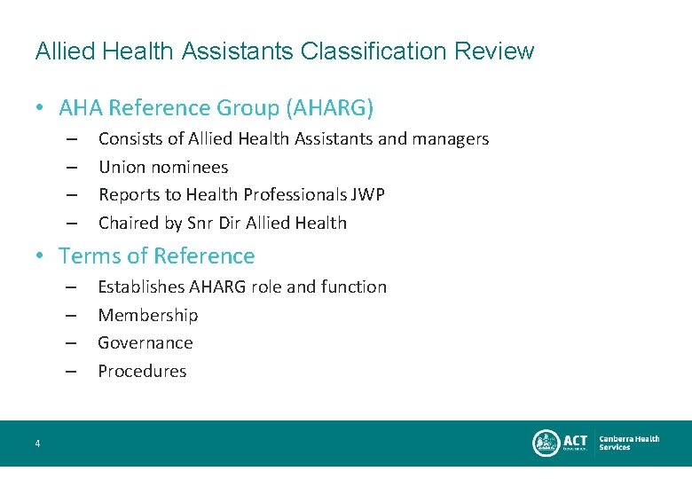 Allied Health Assistants Classification Review AHA Reference Group