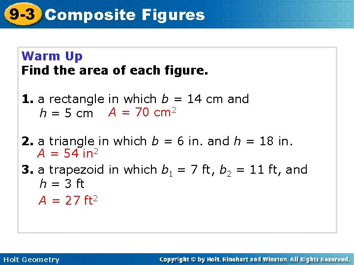 9 3 Composite Figures Warm Up Lesson Presentation