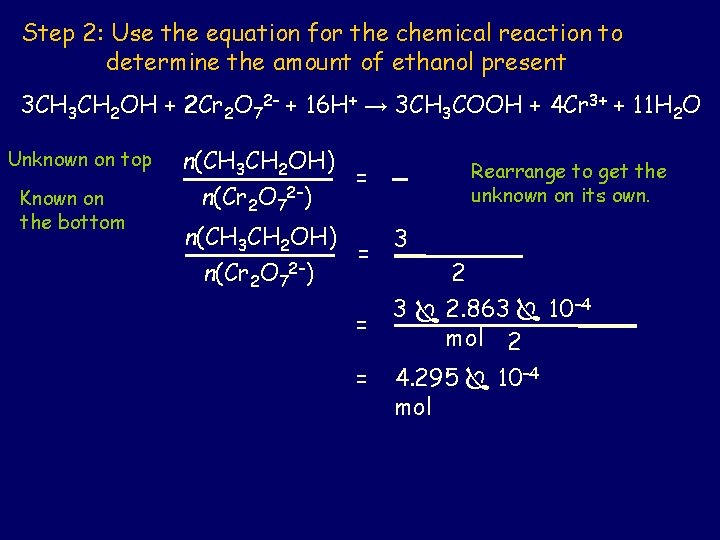 Ethanoldichromate titration Acidified potassium dichromate can be used