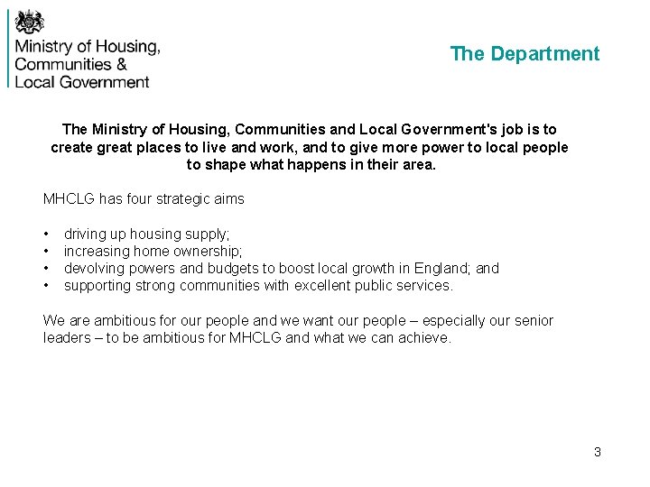 Ministry of Housing Communities and Local Government Candidate