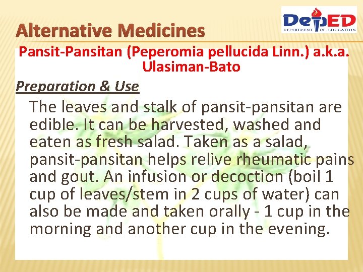 10 HERBAL MEDICINES APPROVED BY DOH AND THEIR