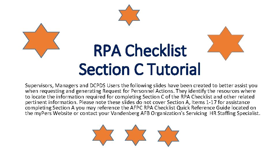 RPA Checklist Section C Tutorial Supervisors Managers and