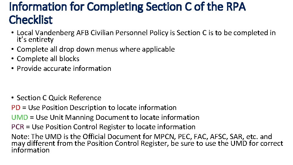 RPA Checklist Section C Tutorial Supervisors Managers and