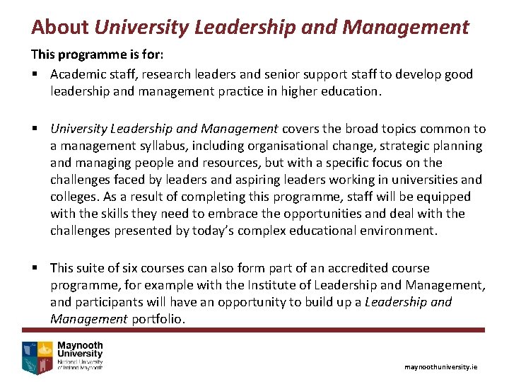 University Leadership Management Maynooth University online learning ...