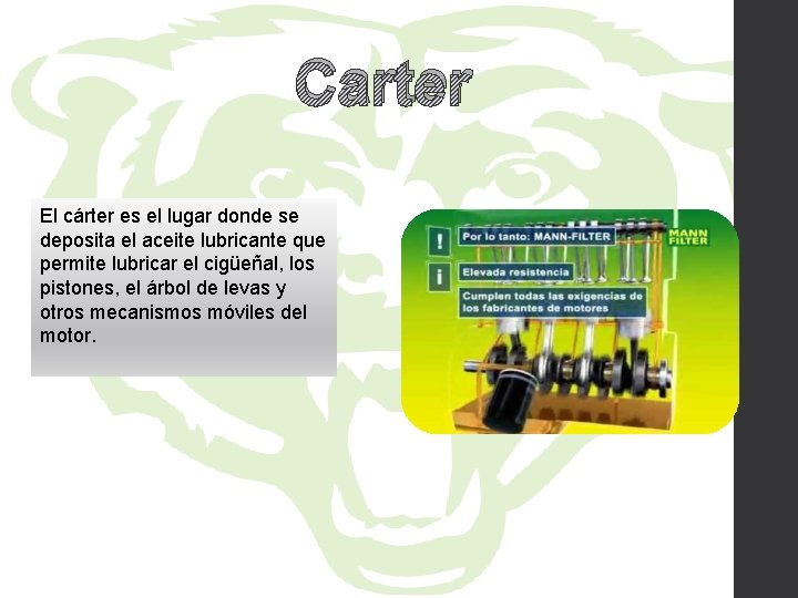 Componentes del motor a gasolina Un motor de