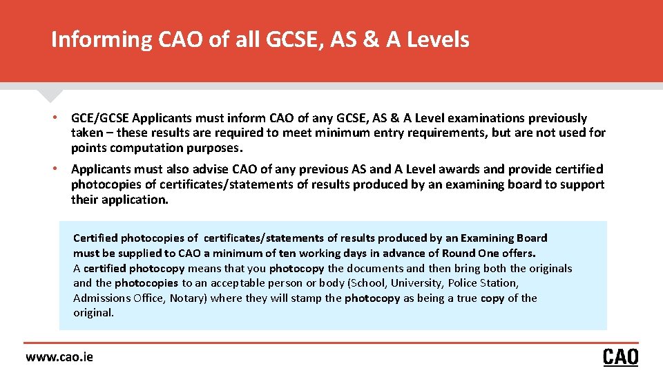 Applying to CAO GCE Applicants Purpose of the