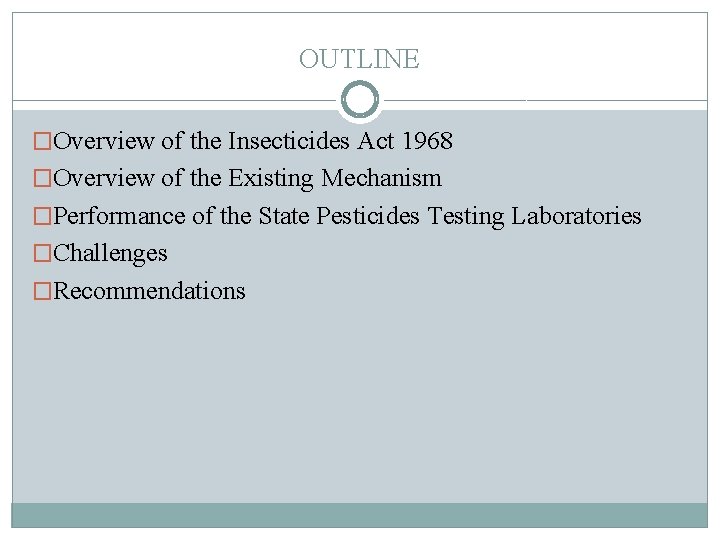 EFFECTIVE MECHANISM FOR QUALITY CONTROL OF PESTICIDES OUTLINE