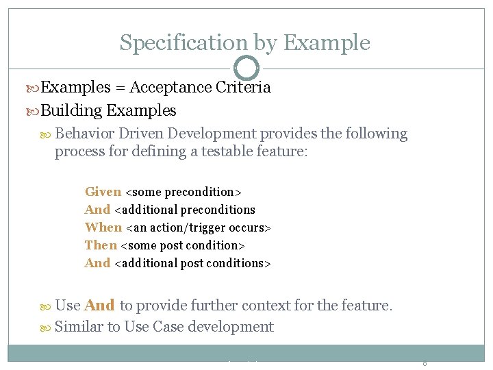 Specification by Example BEHAVIOR DRIVEN TEST DEVELOPMENT How