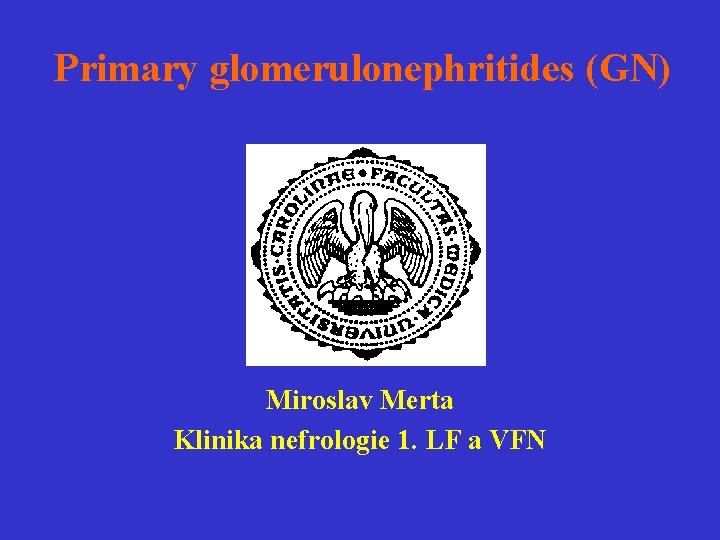 Primary glomerulonephritides GN Miroslav Merta Klinika nefrologie 1