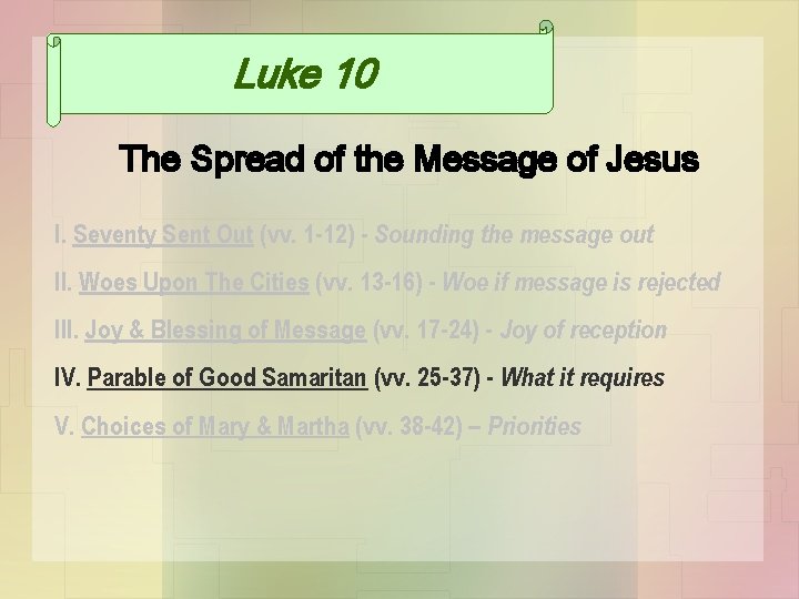 Luke 10 The Spread of the Message of