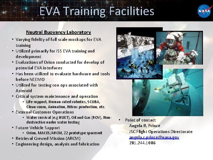 EVA Training and Development Facilities Scott Cupples EVA