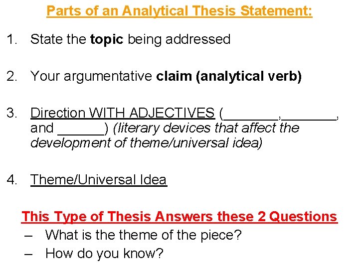 Analytical Thesis Statements 4 Parts of an Analytical