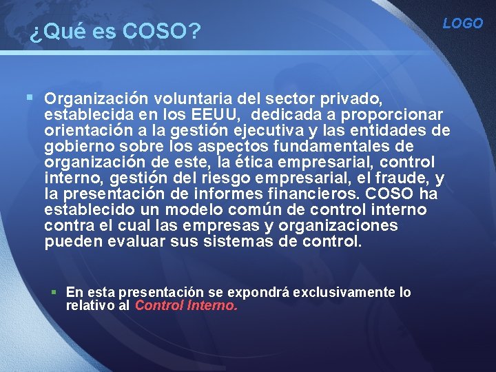 LOGO COSO I Y COSO II Contenidos 1
