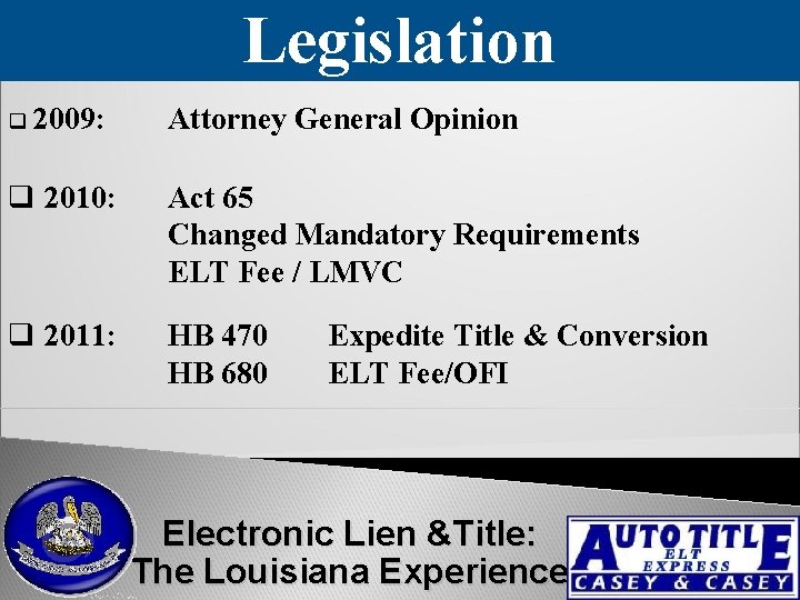 Electronic Lien Title The Louisiana Experience 2011 AAMVA