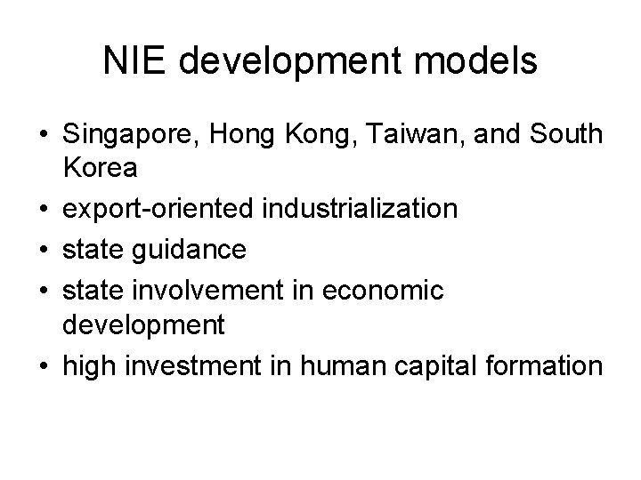 Comparison of South Korea Taiwan NIE development model
