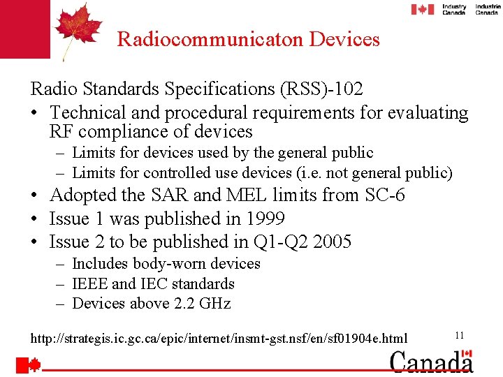 Industry Canadas RF Exposure Activities Vision of regulators