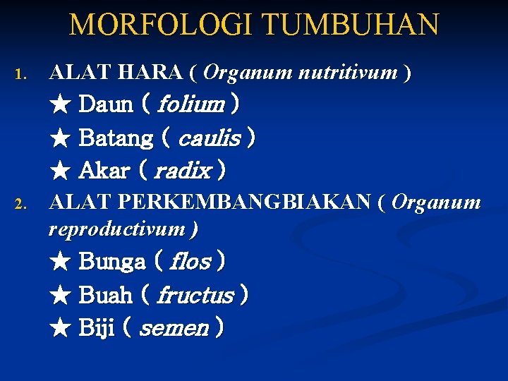 MORFOLOGI TUMBUHAN 1 2 ALAT HARA Organum nutritivum