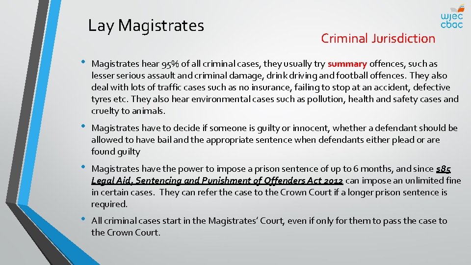 LEGAL PERSONNEL MAGISTRATES Objectives Explain the role of