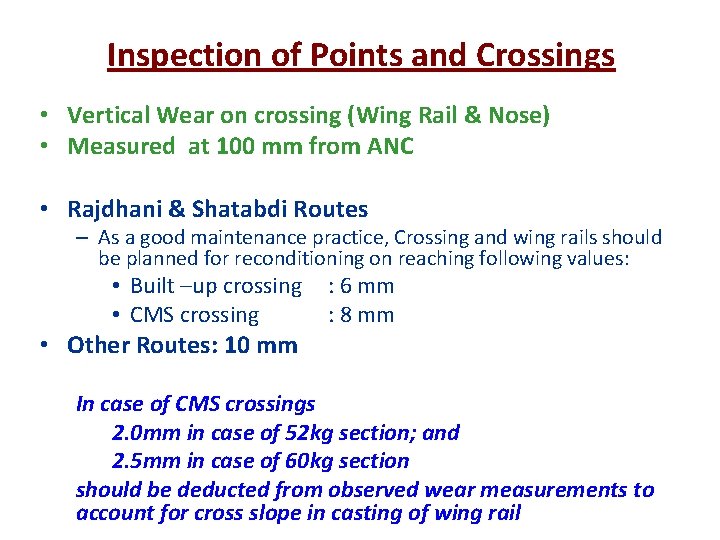 Inspection and Maintenance of Points Crossings Inspections IRPWM