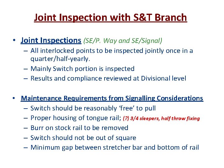 Inspection and Maintenance of Points Crossings Inspections IRPWM