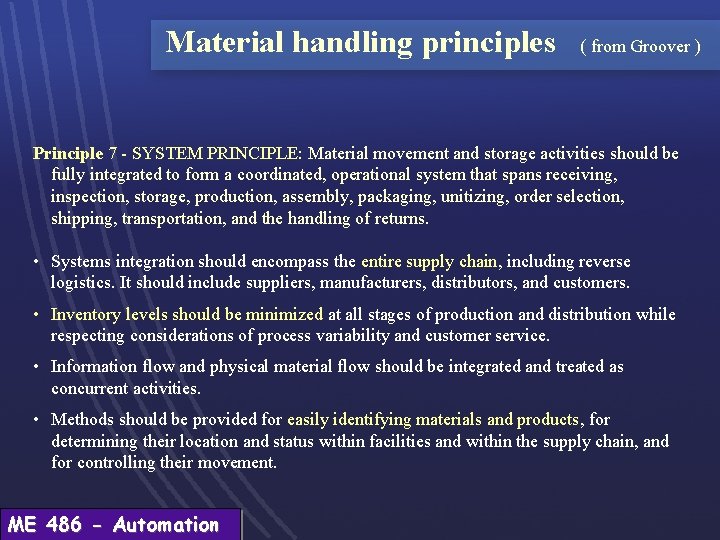 Materials Handling ME 486 Automation Ed Red Objectives
