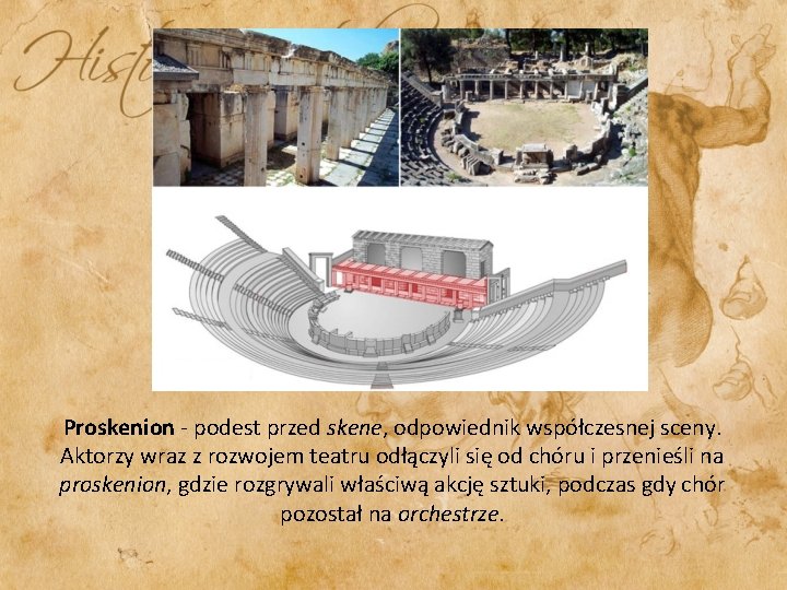 W teatrze staroytnej Grecji parodos proskenion diazoma skene