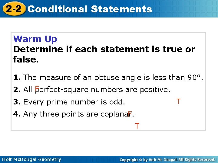 2 2 Conditional Statements Warm Up Lesson Presentation
