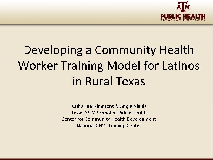Developing a Community Health Worker Training Model for