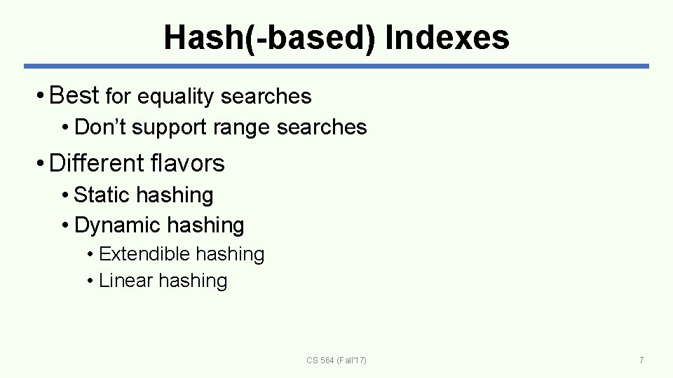 Database Management Systems CS 564 Fall 2017 Lecture