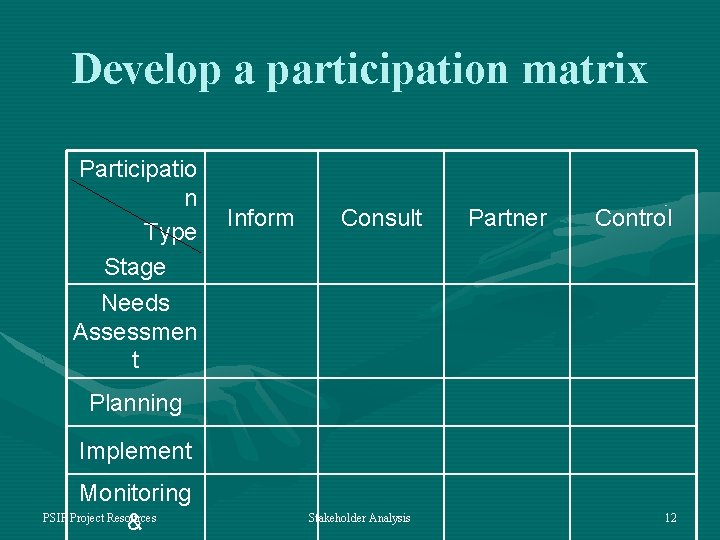 Stakeholder Analysis Public Sector Improvement Facility Project Resources