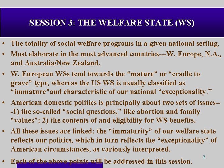 MODULE III THE WELFARE STATE READINGS PART I