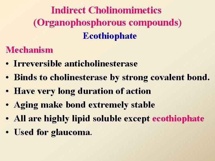 INDIRECT CHOLINOMIMETICS Prof Hanan Hagar Pharmacology Department Indirect