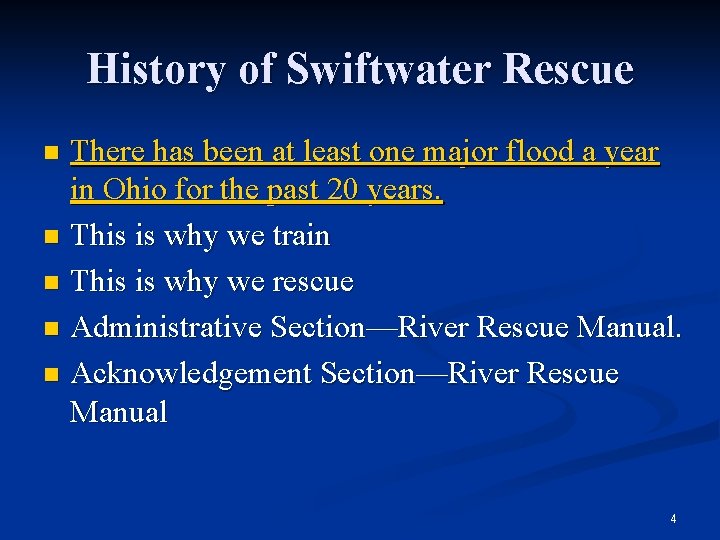 Ohio Swiftwater Rescue Course 1 Instructor Introductions n