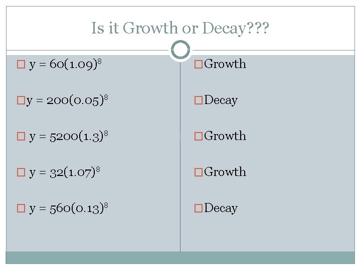 Exponential Decay GOAL WRITE AND USE MODELS FOR