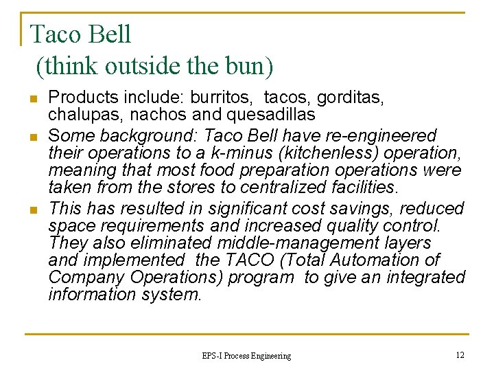 Process Engineering EPSI Process Engineering 1 Overview n