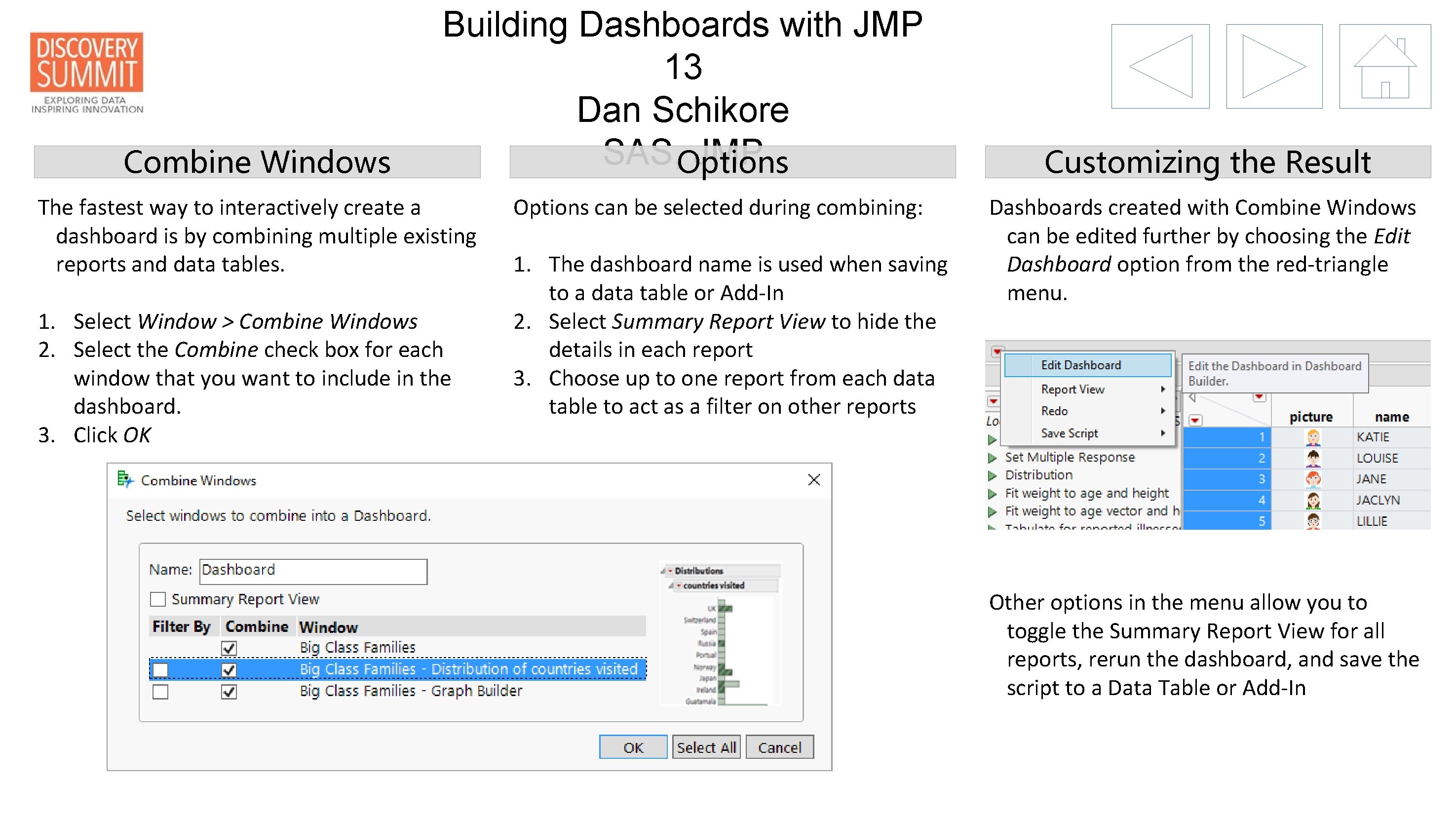 Abstract Building Dashboards with JMP 13 Dan Schikore