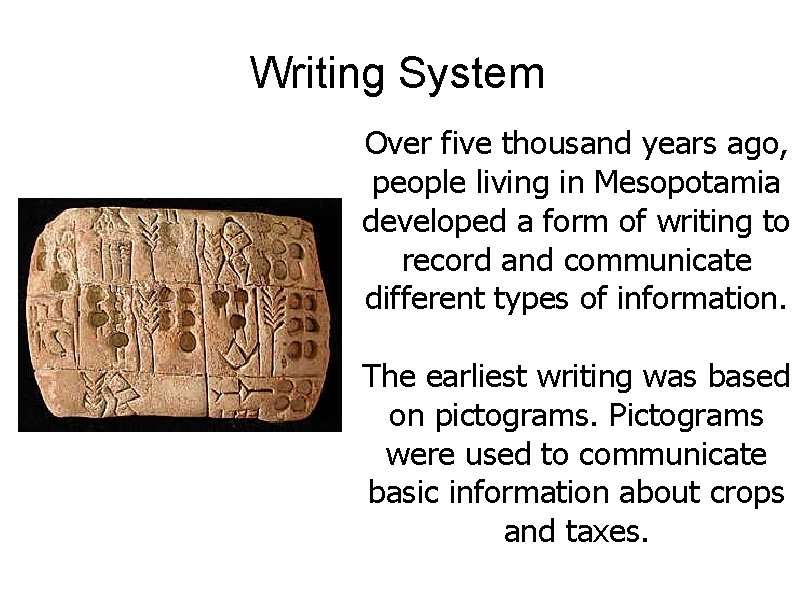 Writing System Over five thousand years ago people