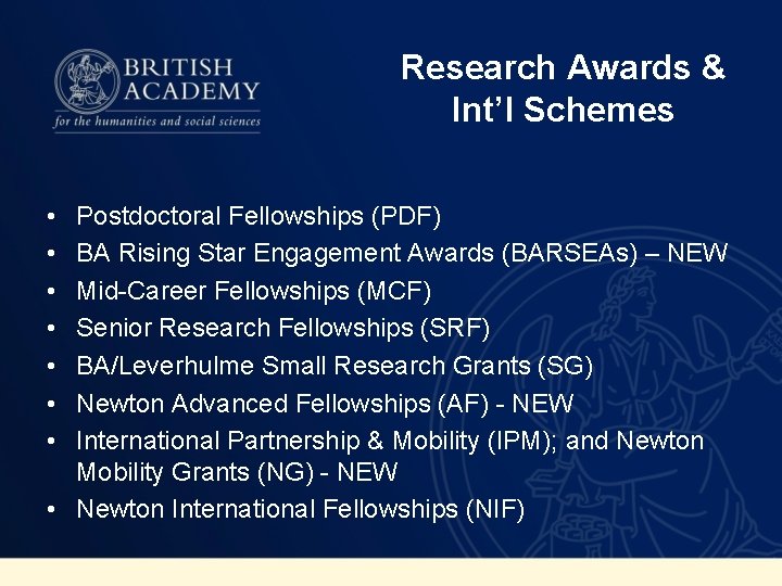 The British Academy Research Funding Ken Emond Head