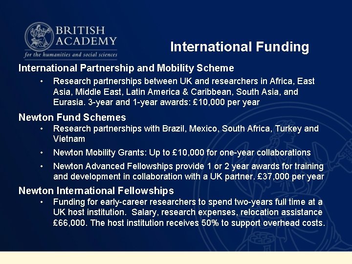 The British Academy Research Funding Ken Emond Head