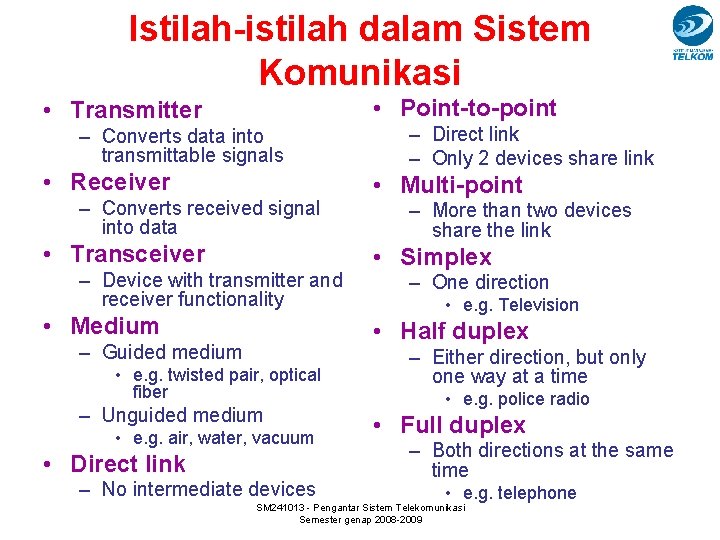 TRANSMISI DATA Modul 2 Pengantar Sistem Telekomunikasi Institut