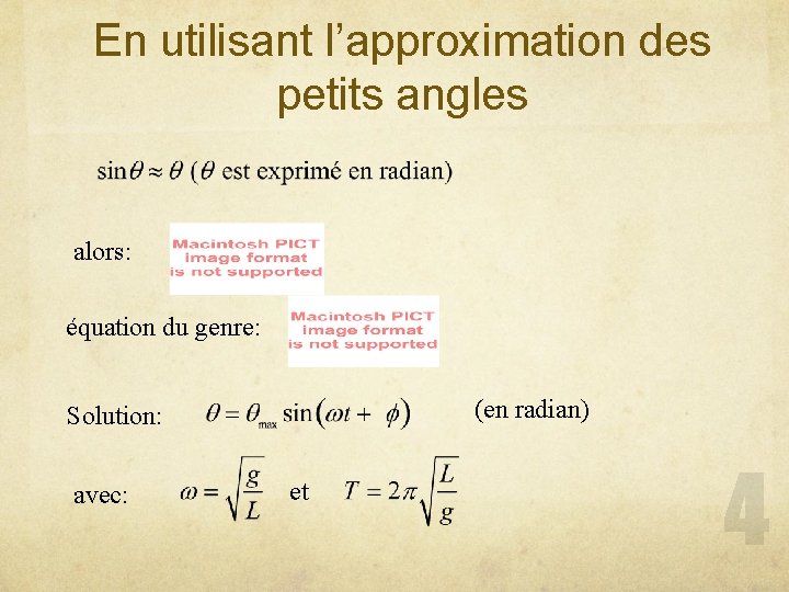 Le pendule simple Points essentiels Retour sur la