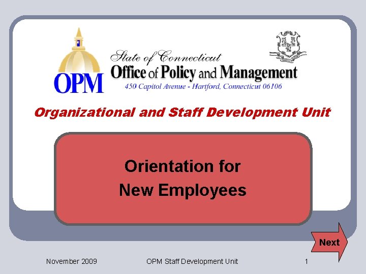 Organizational and Staff Development Unit Orientation for New