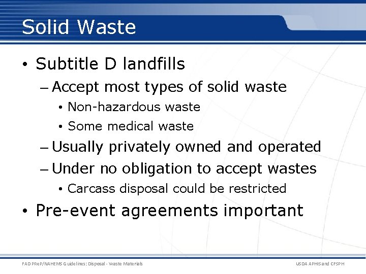 Disposal Waste Materials Adapted from the FAD PRe
