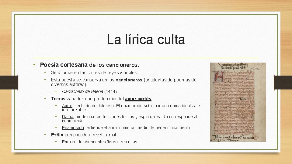 La lrica culta Siglo XV El siglo XV